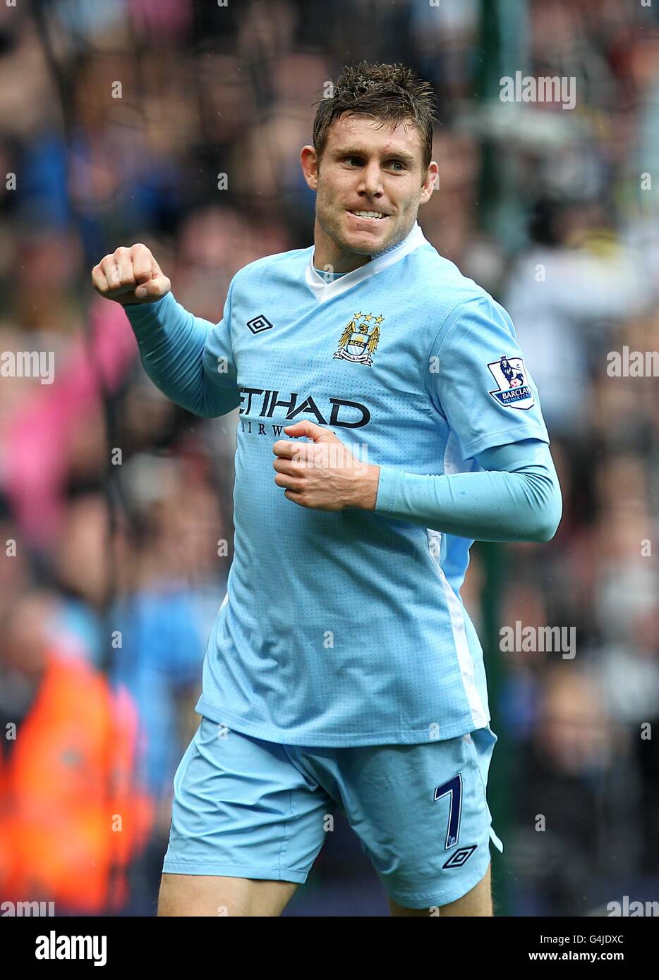 Manchester City's James Milner celebrates after scoring the second goal ...
