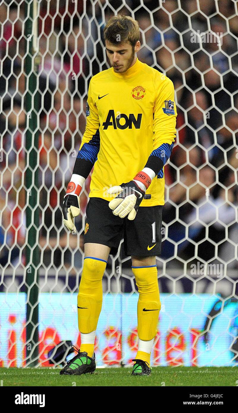 Manchester United goalkeeper David De Gea looks dejected after Stoke ...