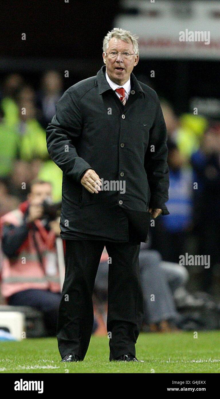 Manchester United manager Sir Alex Ferguson shouts instructions from ...