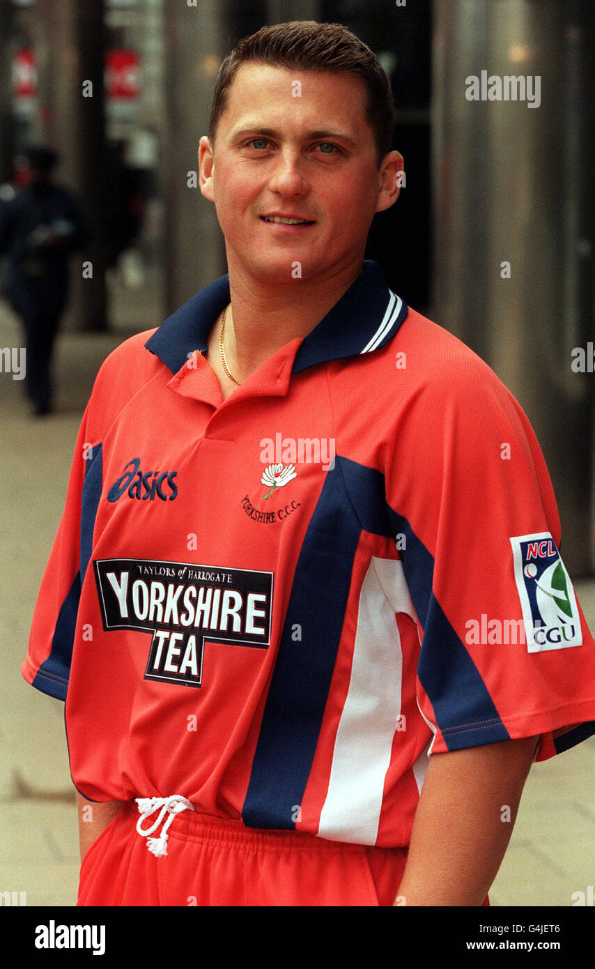 England cricket star Darren Gough (Yorkshire) wears his team's new kit ...