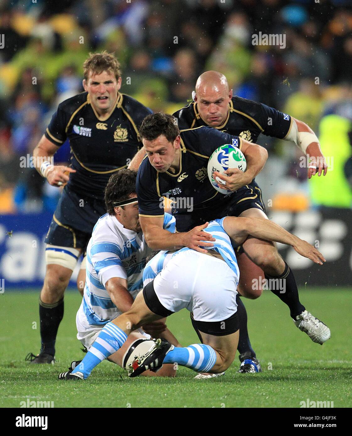 Scotland's Nick De Luca is tackled by Argentina's Nicolas Vergallo ...