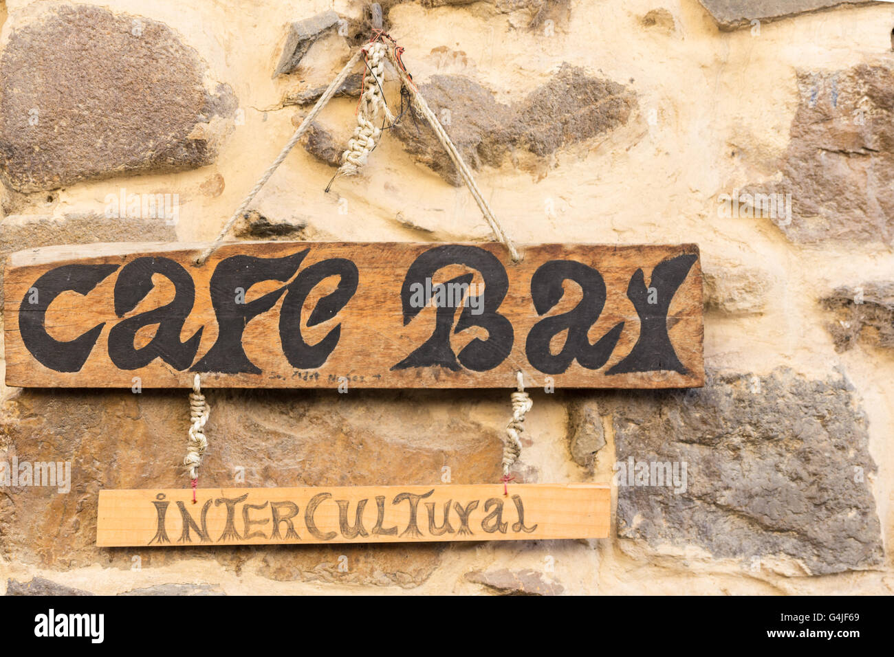 Cafe/Bar sign on stone wall Stock Photo - Alamy