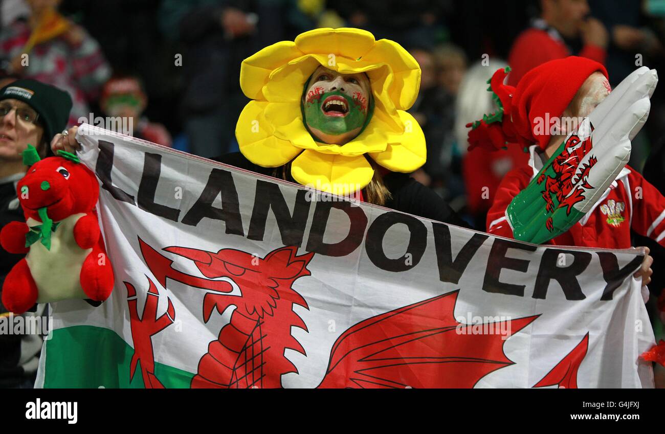 A welsh fan shows her support in the stands hi-res stock photography ...