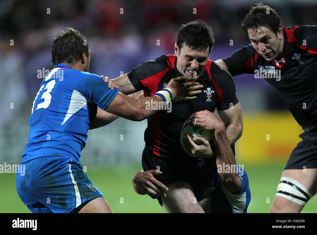 Wales' Stephen Jones hands off Namibia's Piet Van Zyl (left Stock Photo ...