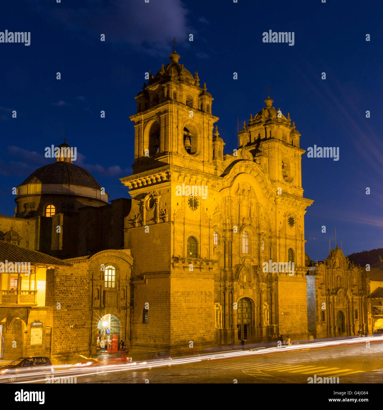 Cathedral at night with light trails Stock Photo - Alamy