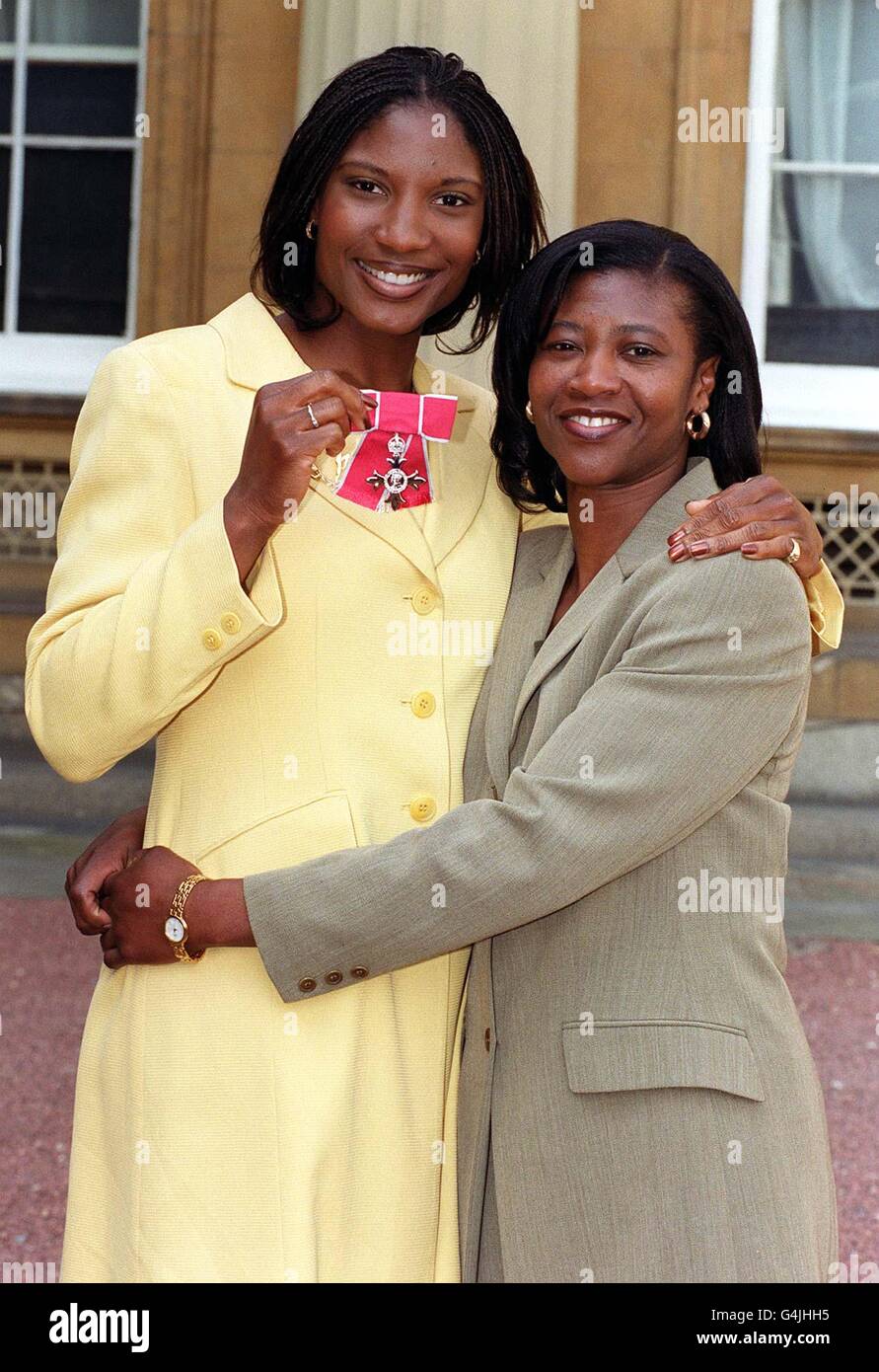 Olympic athlete Denise Lewis with her mother Joan at Buckingham Palace ...
