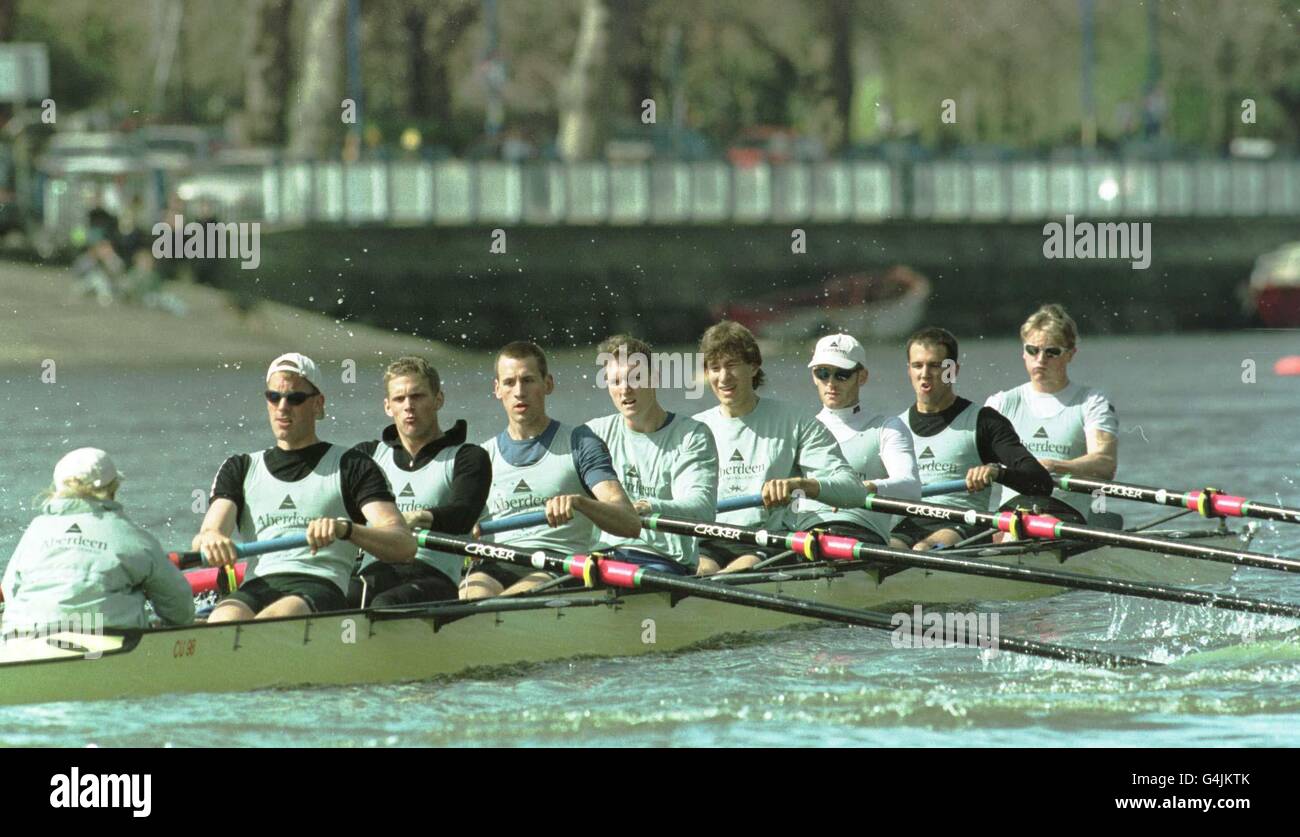 Cambridge University Rowing Team on the River Thames at Putney as they ...