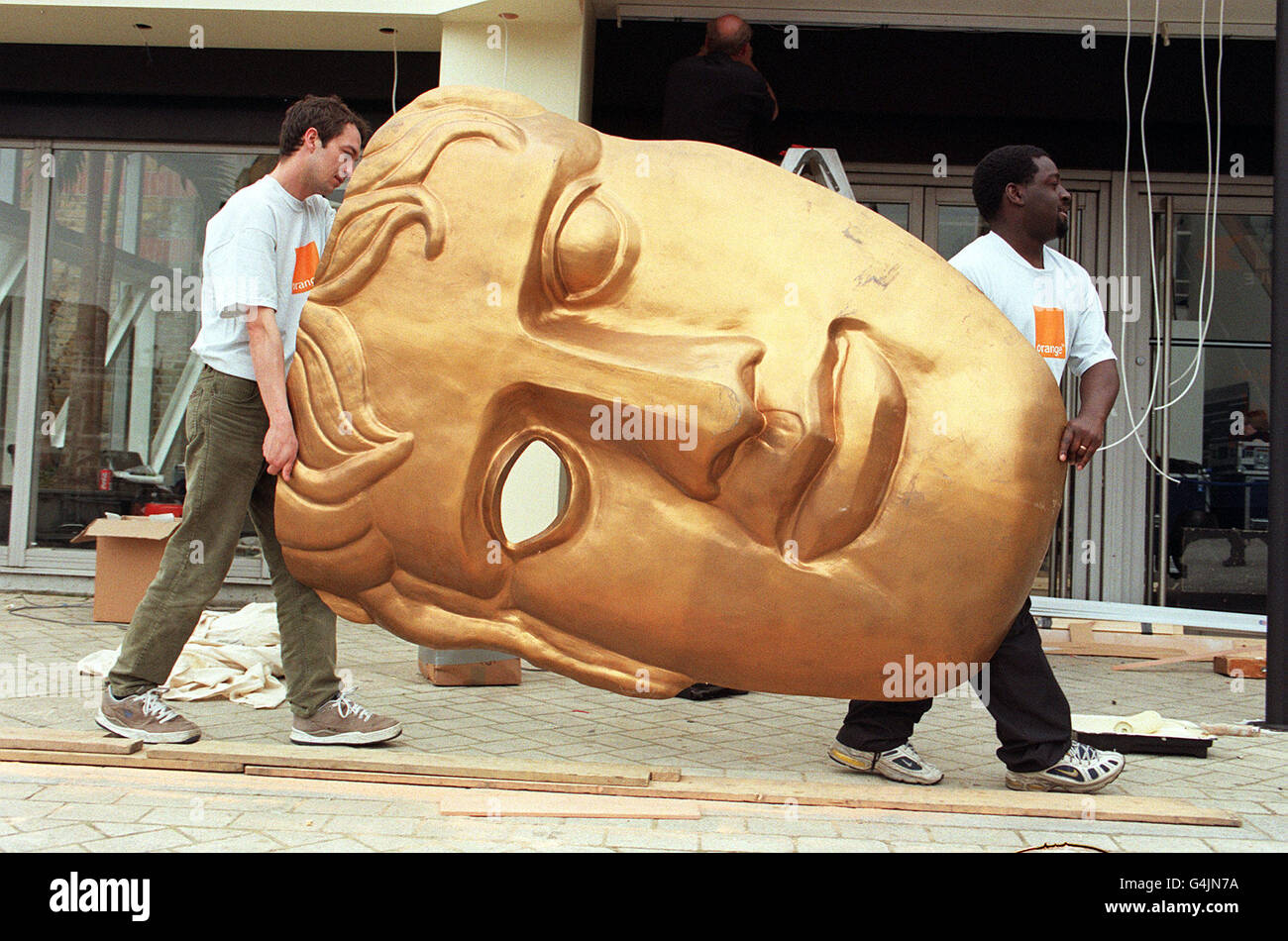 A giant BAFTA Award mask is placed outside the Business Design Centre ...