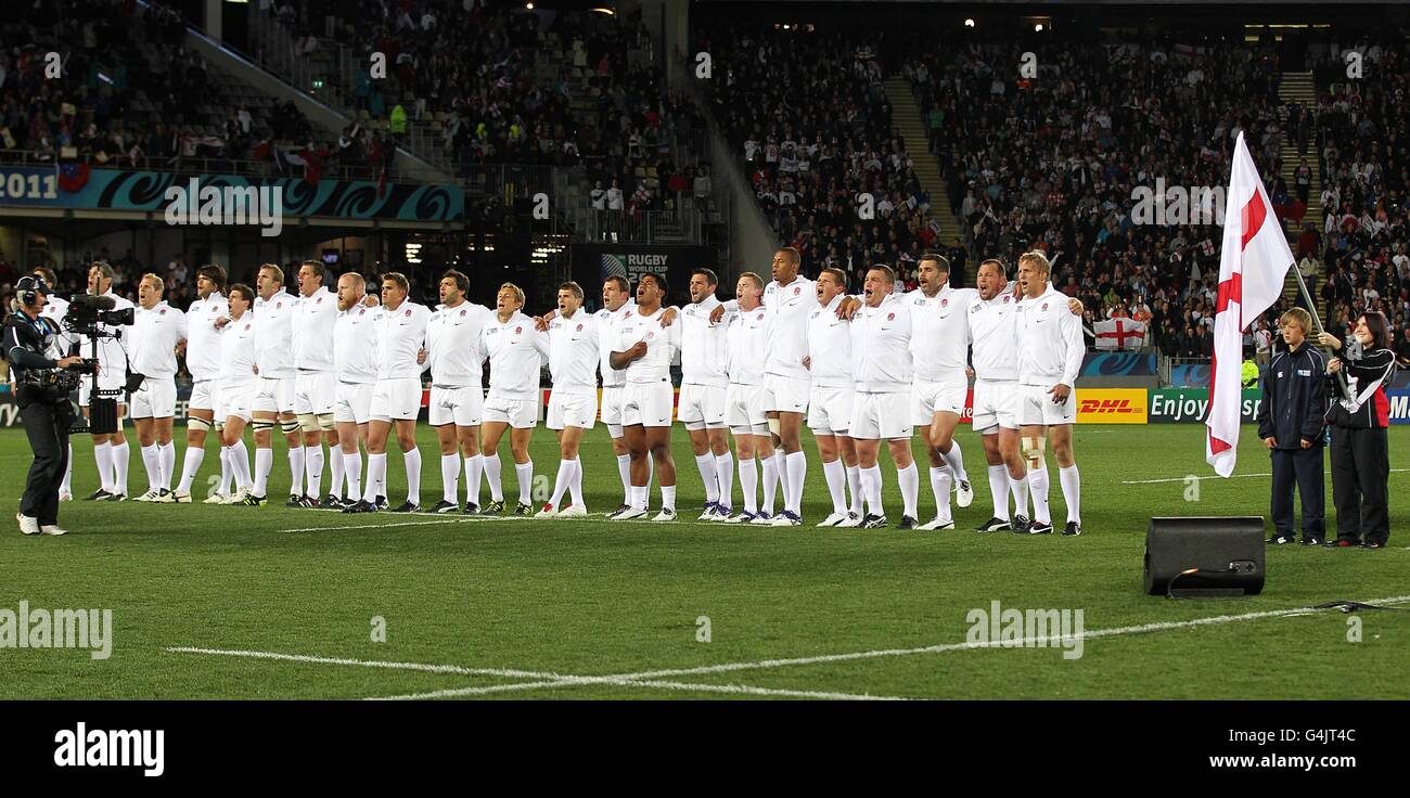 England line-up for the national anthem before the match Stock Photo ...