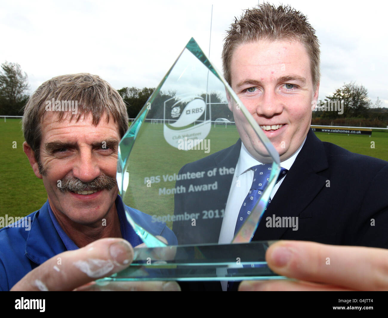 Falkirk Rugby Club groundsman Bill Arkley is presented with his RBS ...