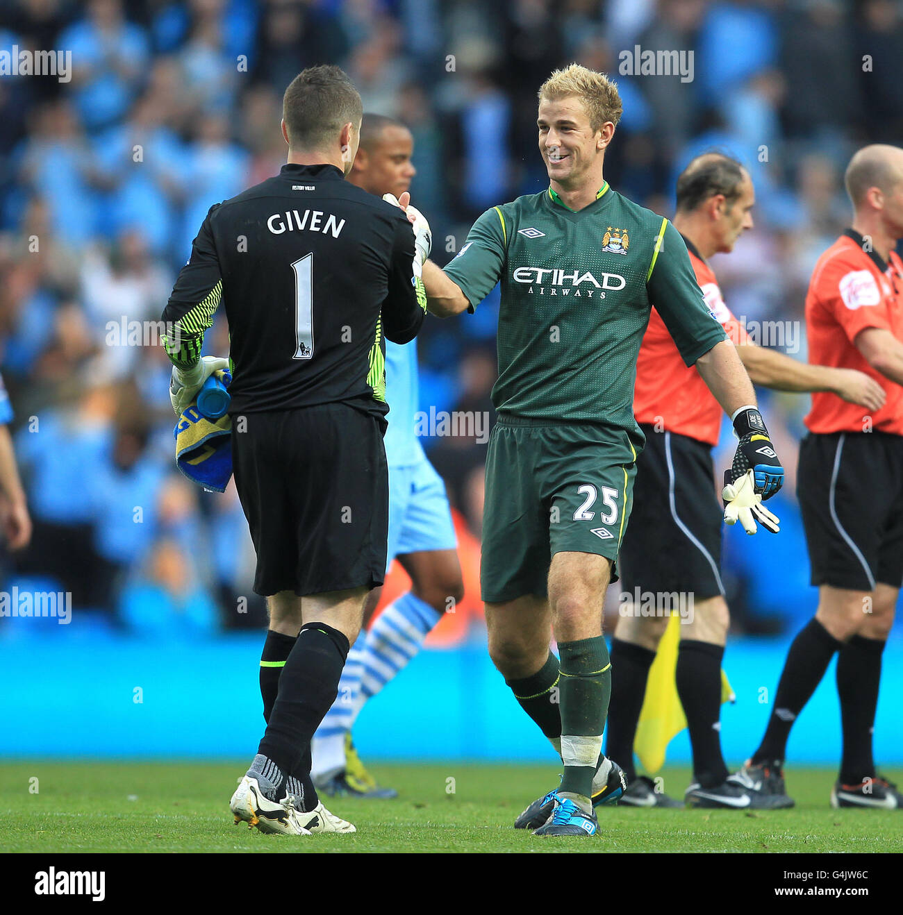 Manchester City's Joe Hart and Aston Villa's Shay Given shake hands at ...