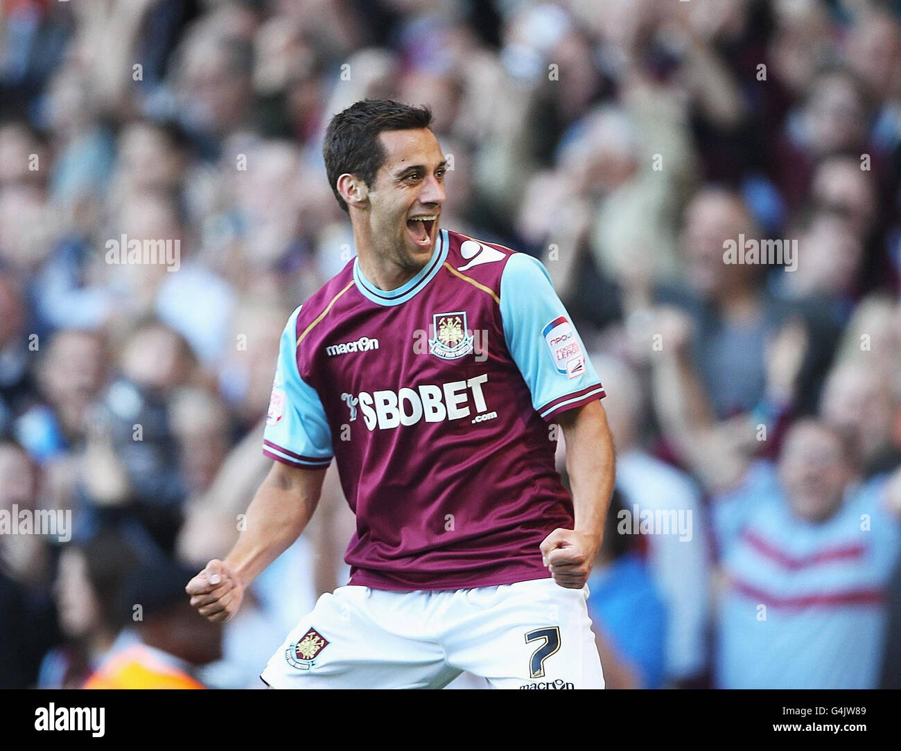 West Ham United's Sam Baldock celebrates after scoring his second goal ...