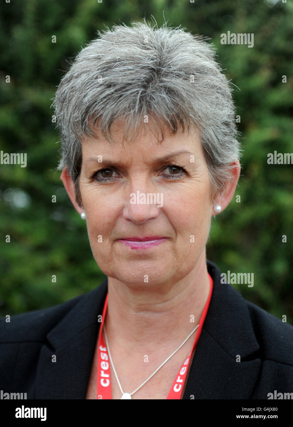 Principal at Crest Academy Bev Bell speaks to media outside the Crest ...