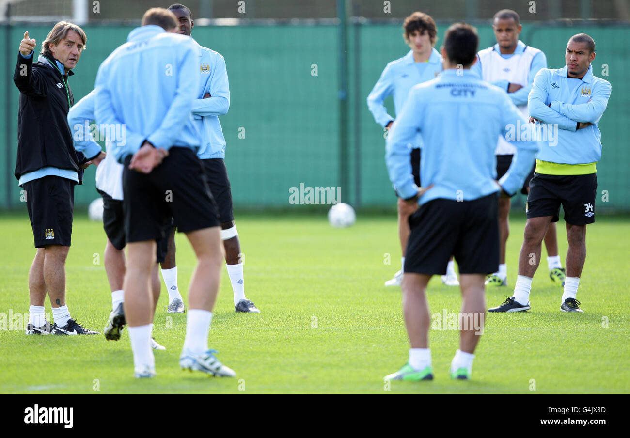Manchester city manager roberto mancini training session carrington ...
