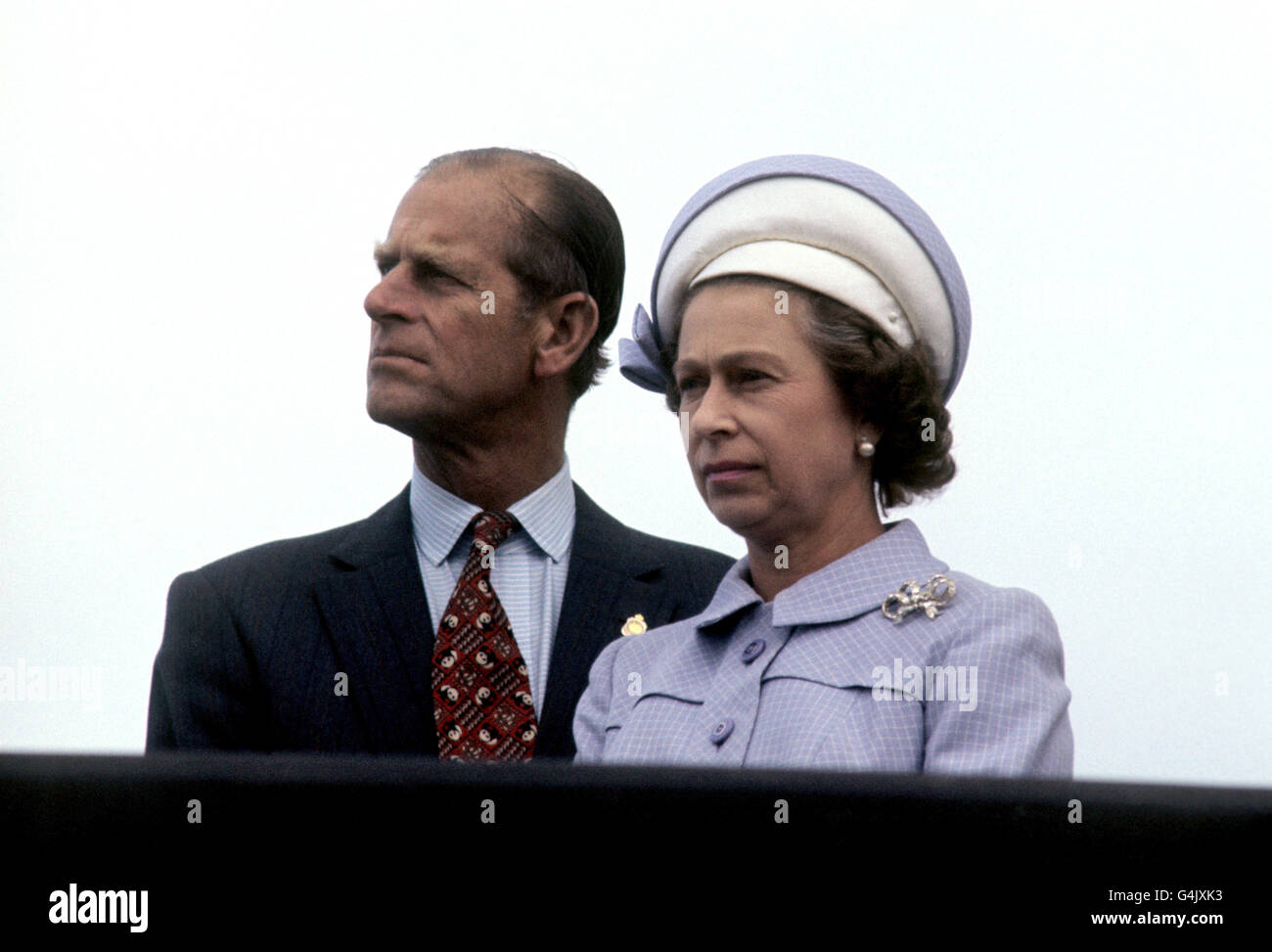 Queen Elizabeth II and the Duke of Edinburgh on board a replica of the brig Amity, which visited ...