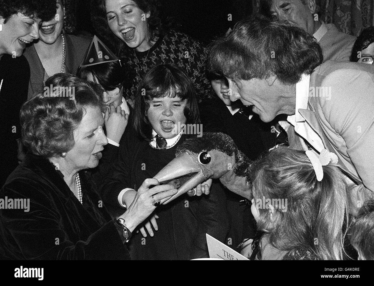 former Prime Minister Margaret Thatcher feeding Christmas cake to Emu ...