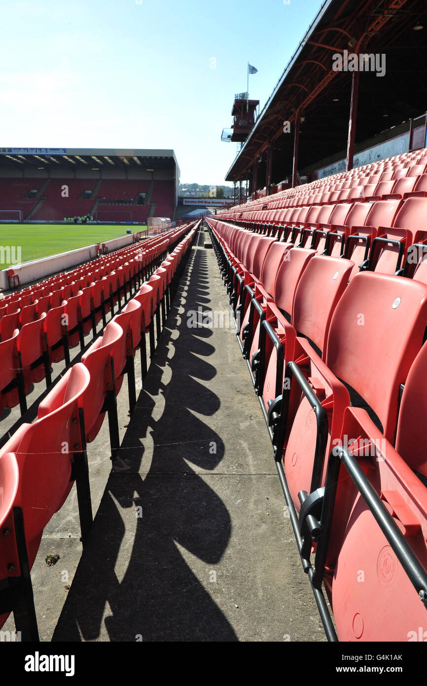 General view of red seating inside oakwell stadium hi-res stock ...