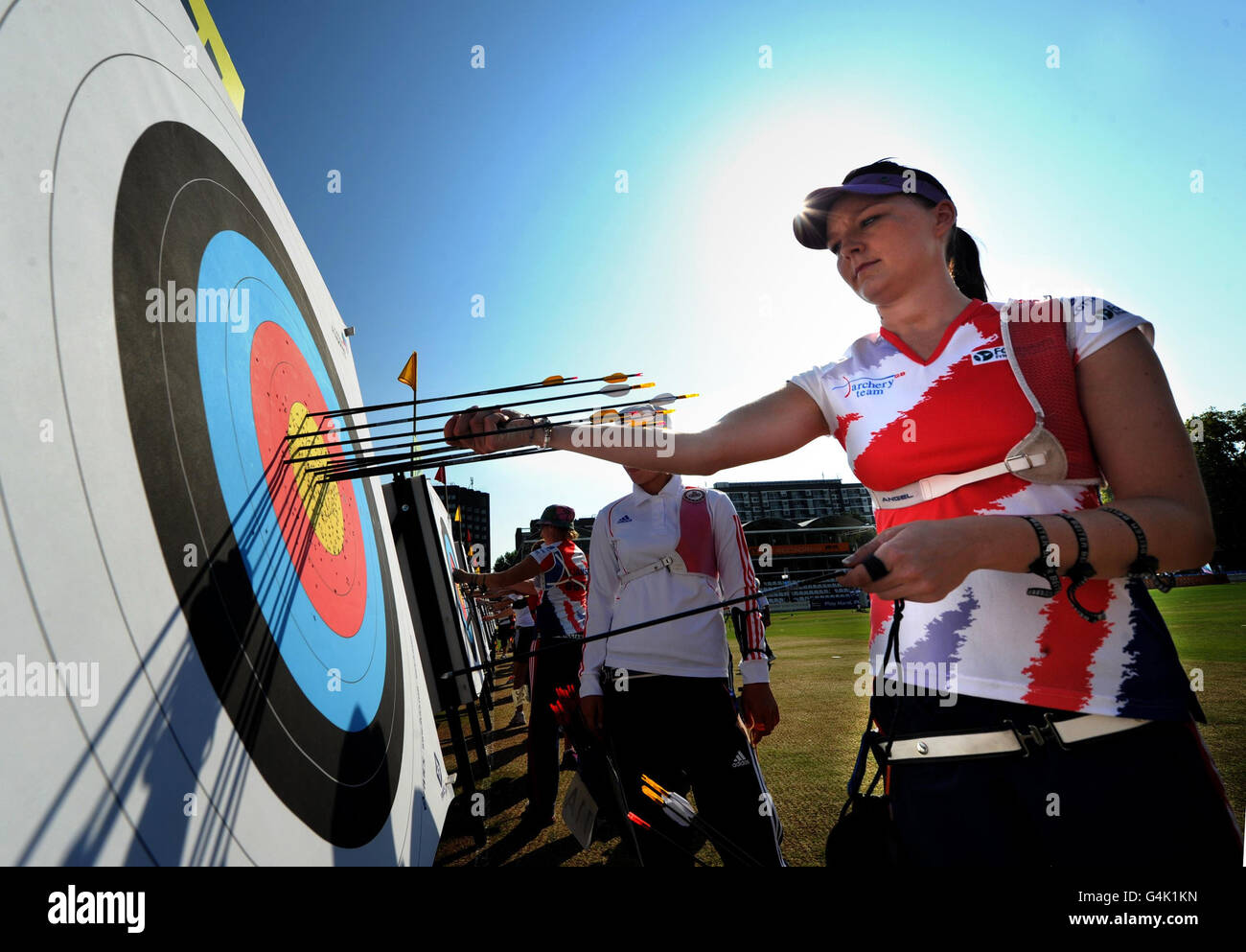Great Britain's Alison Williamson retrieves her arrows during the ...
