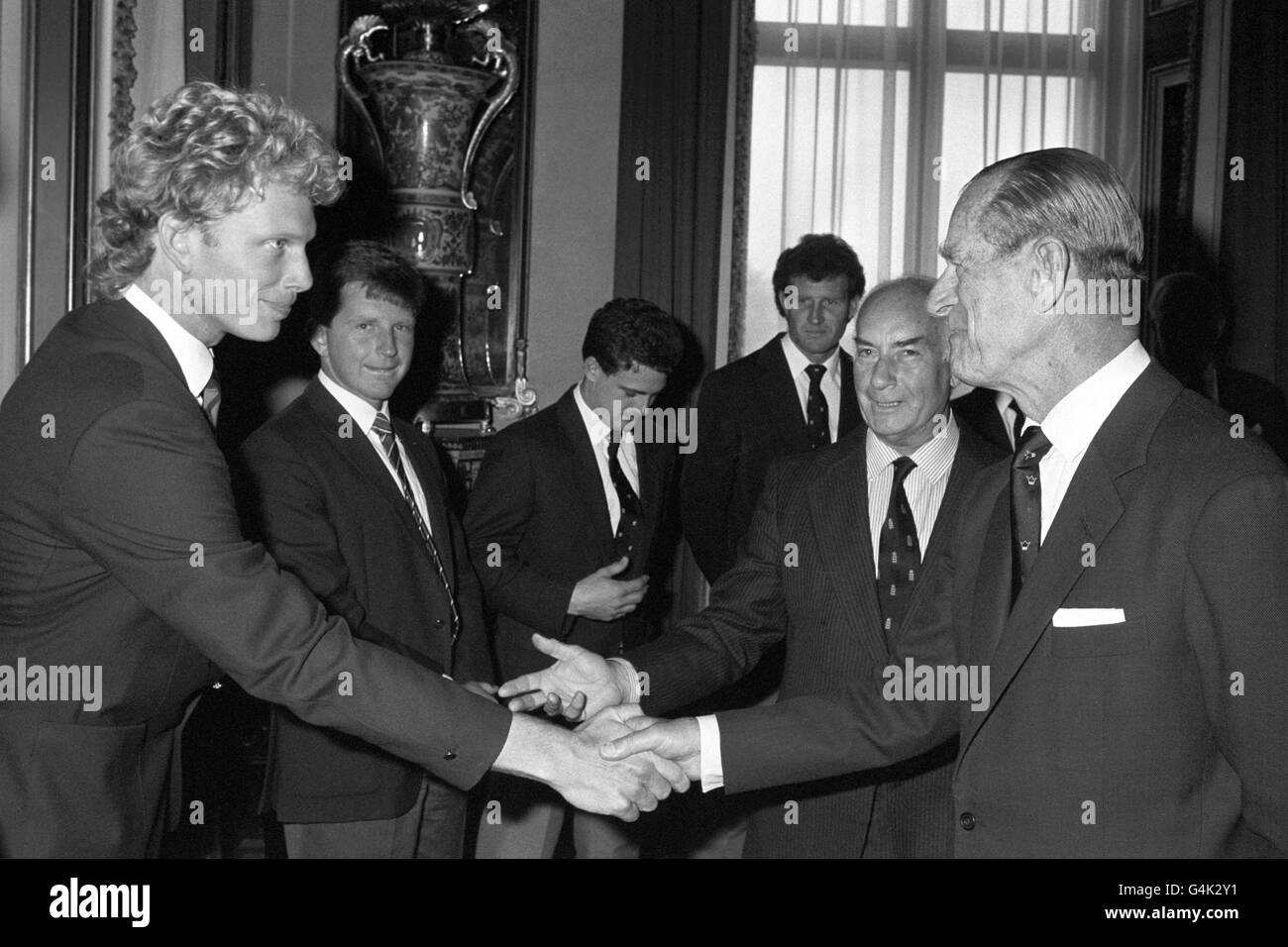 The Duke of Edinburgh meeting cricketer Graham Dilley and the rest of ...