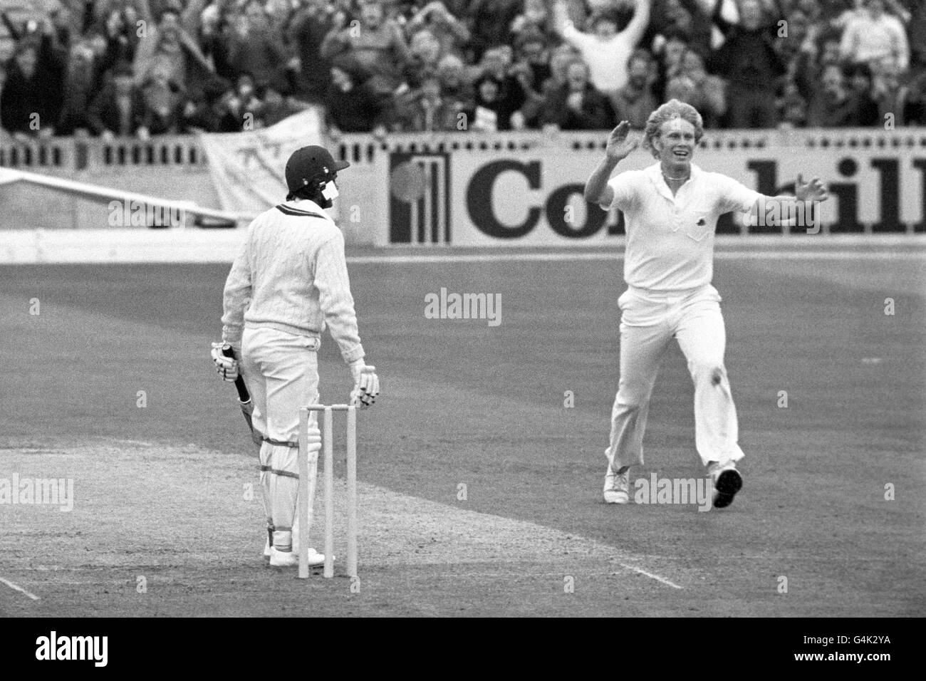 A delighted Graham Dilley of England when he made it two out of two by ...