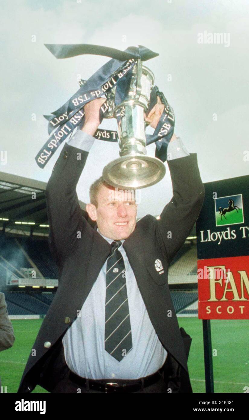 Scotland Rugby captain Gary Armstrong holds aloft the Five Nations ...
