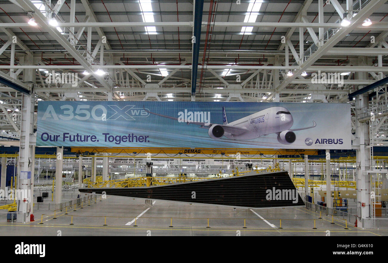 General view of an Airbus 365 wing at the Airbus UK Factory in ...