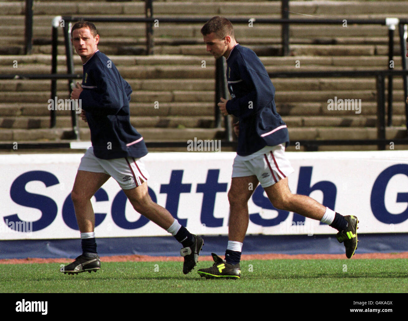 Scotland's Allan Johnston (L) and Paul Ritchie in training at Somerset ...