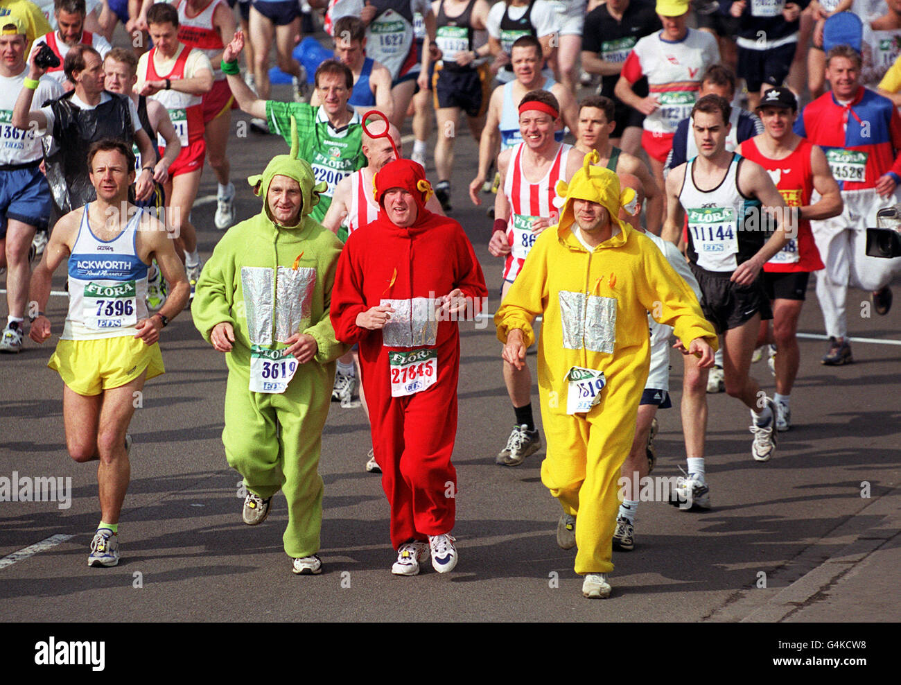 Fun runners dressed as Teletubbies, characters from a childrens ...