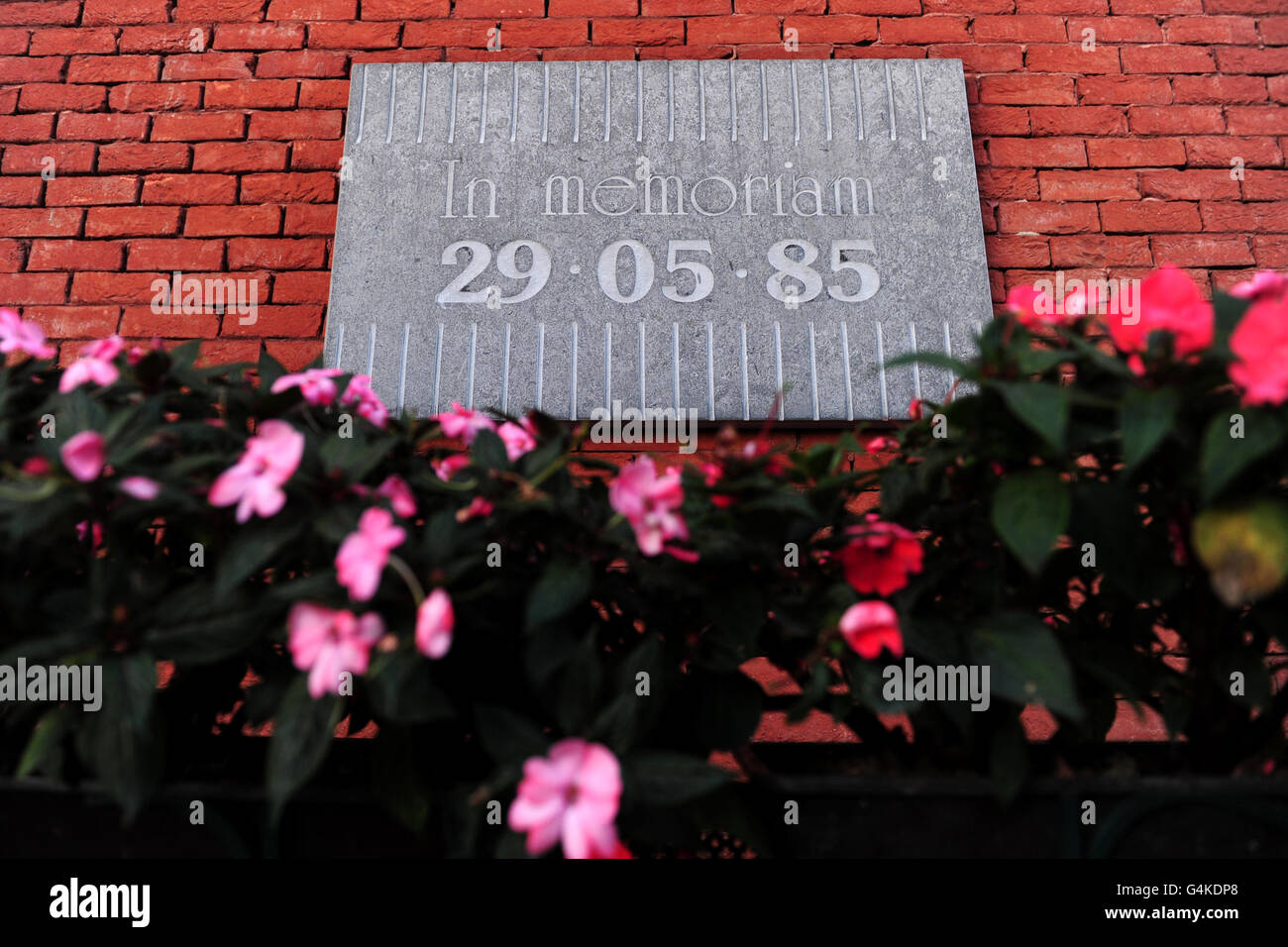 The Heysel disaster memorial plaque on the wall of the Koning Boudewijn ...