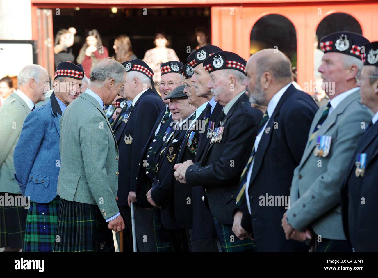 The Prince of Wales meeting retired service personnel as he arrives to ...