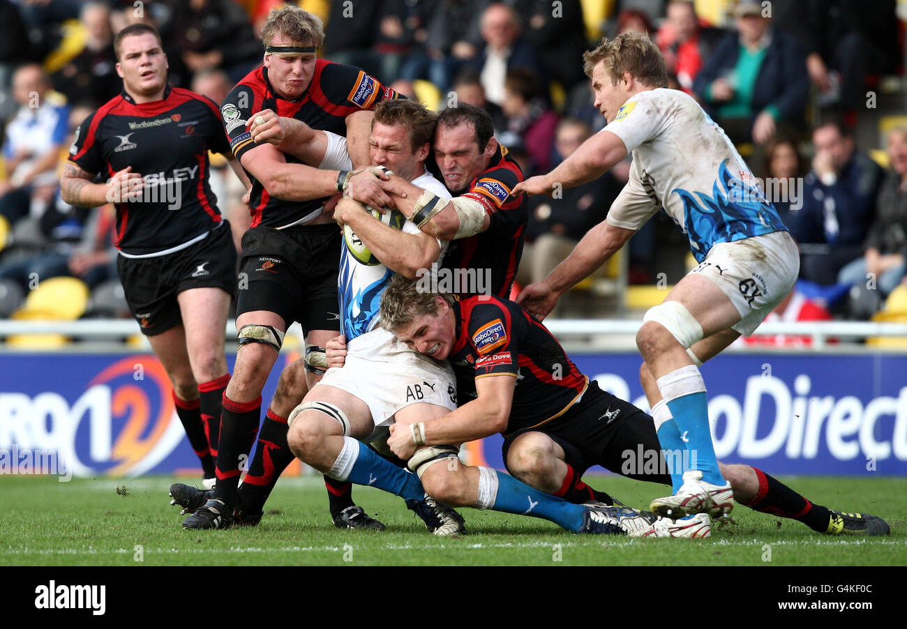 Bath Rugby's Andy Beattie is tackled by Newport Gwent Dragons' Hugo ...