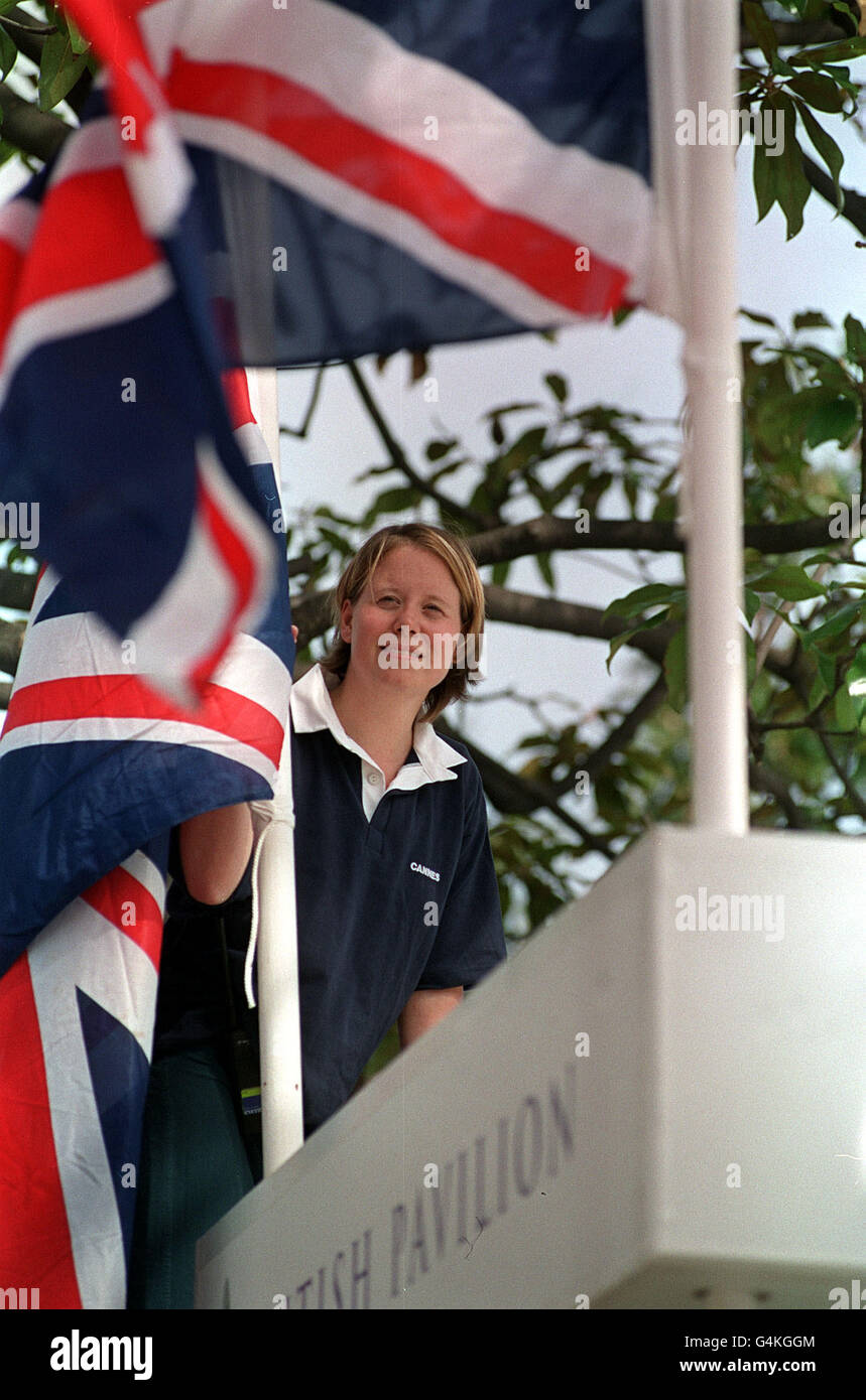 Libby Clark from the British Pavilion puts the finishing touches to the ...