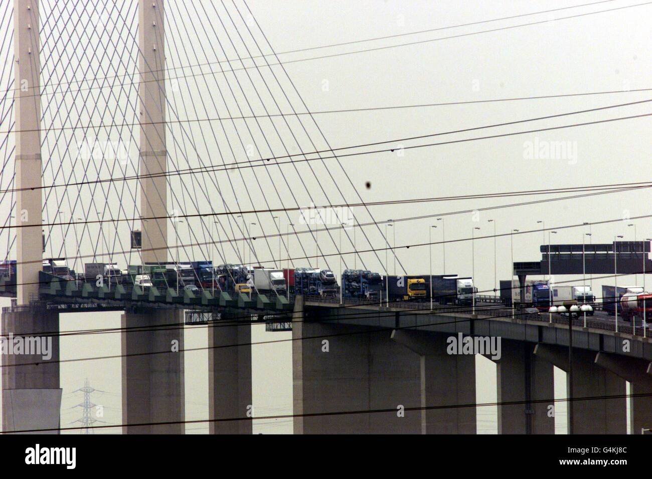 The scene on the M25 motorway QE II Bridge, London, as a convoy ...