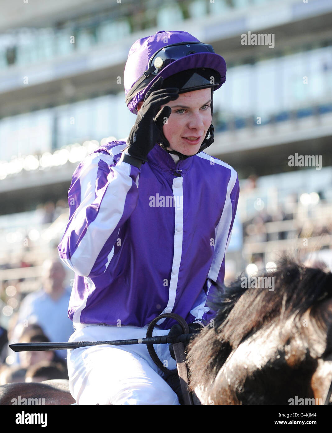 Jockey Joseph O'Brien celebrates after winning the Racing Post Trophy ...