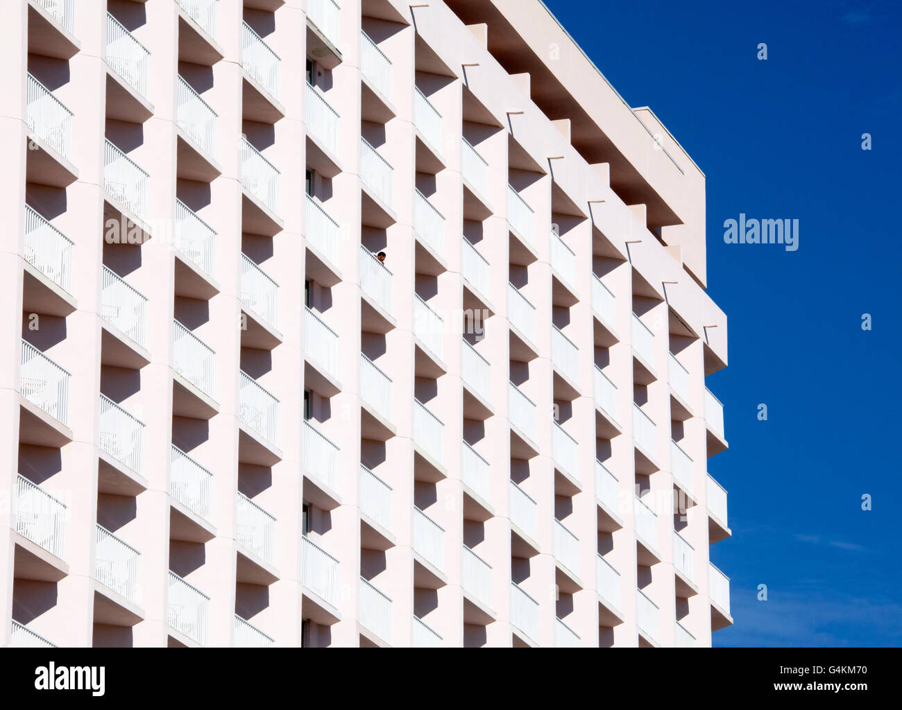 Balconies of a pink building resort on Paradise Island (The Bahamas ...