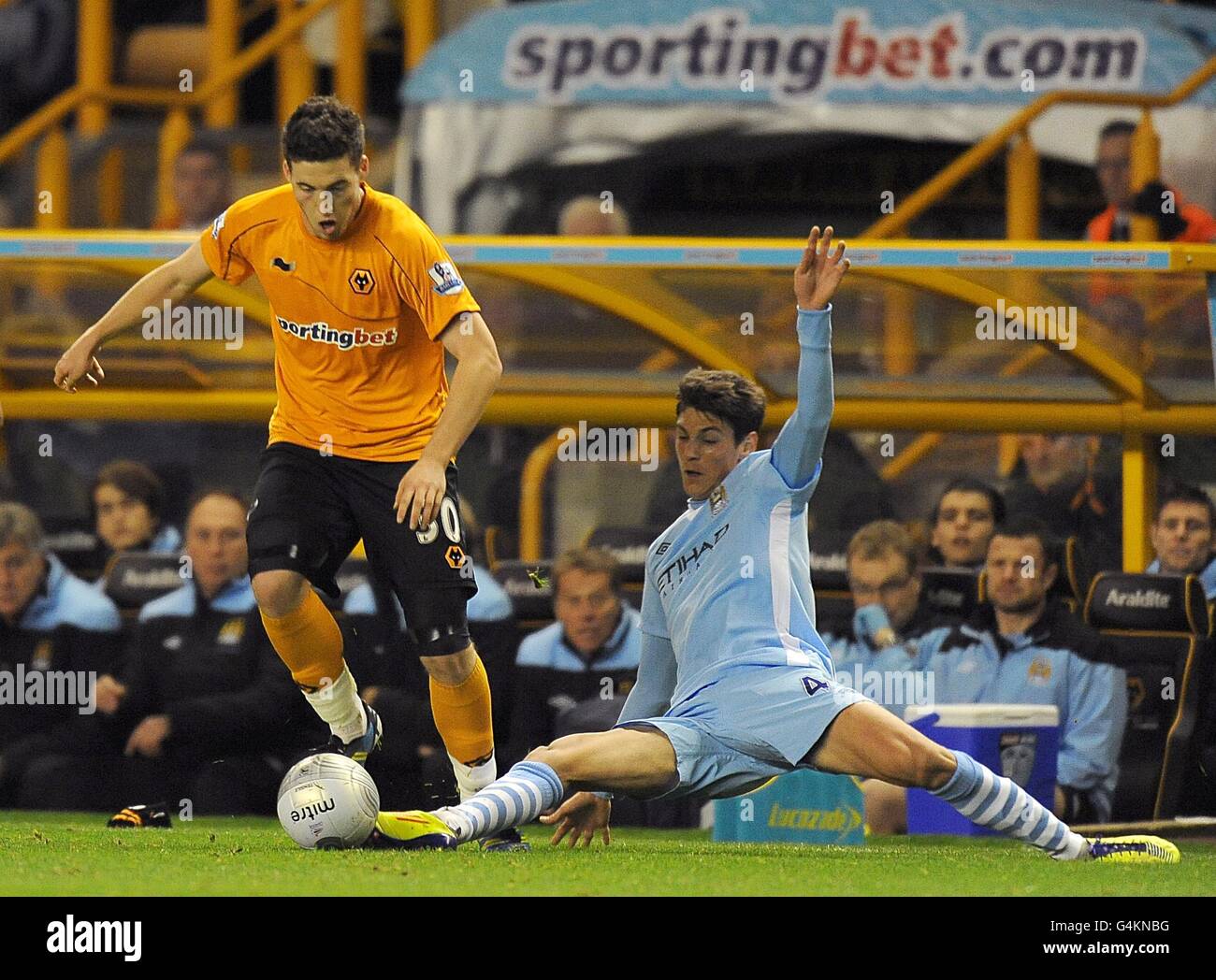 Wolverhampton Wanderers' Matthew Doherty (left) and Manchester City's ...