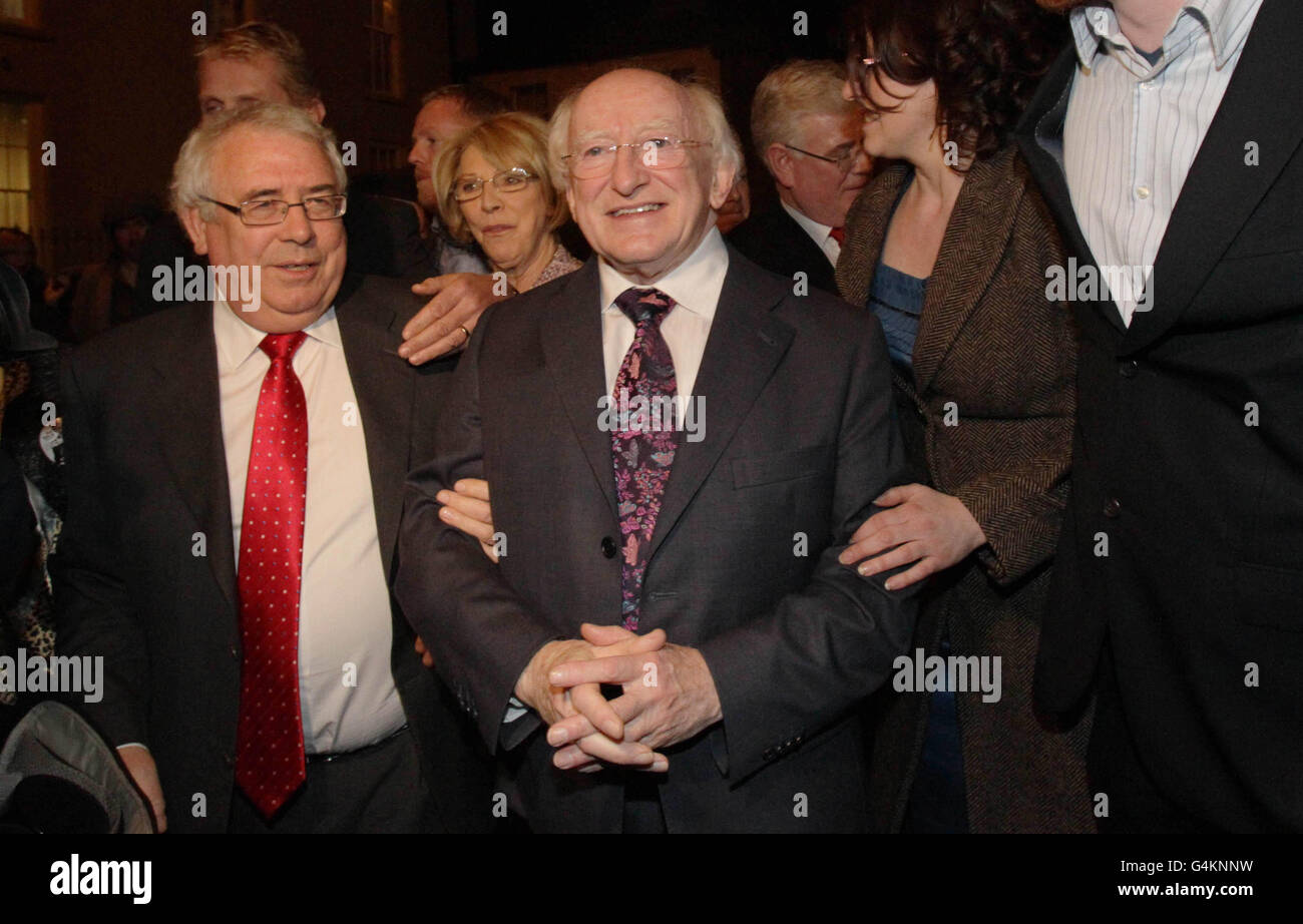 Labour candidate Michael D Higgins and his election agent Joe Costello ...