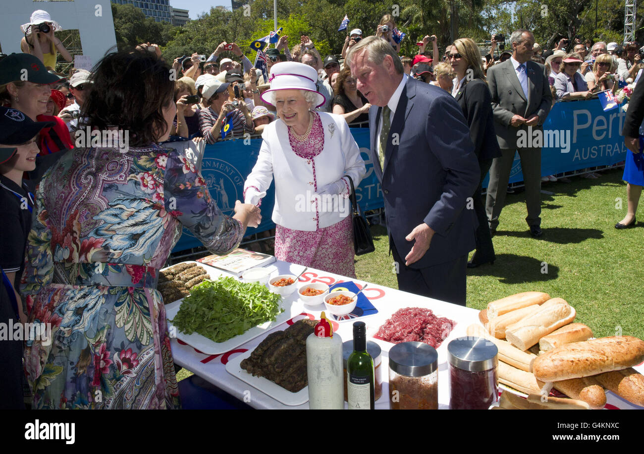 Queen Elizabeth II attends the Great Aussie Barbecue in Perth, Western ...