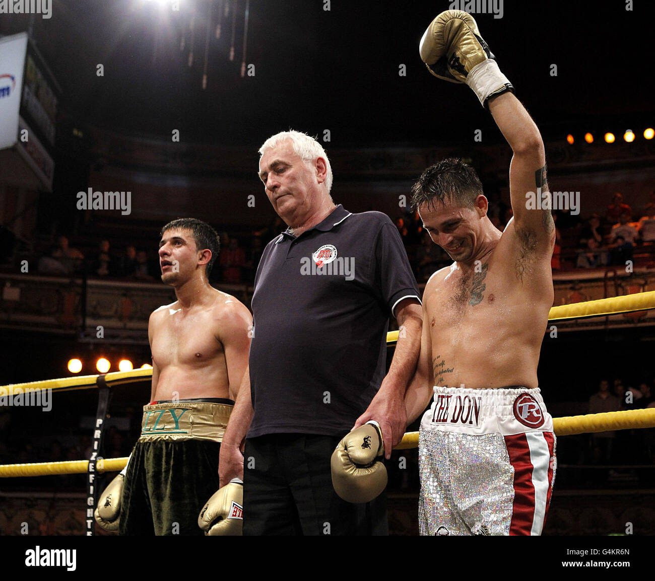 Don Broadhurst celebrates beating Usman Ahmed (left) during there ...