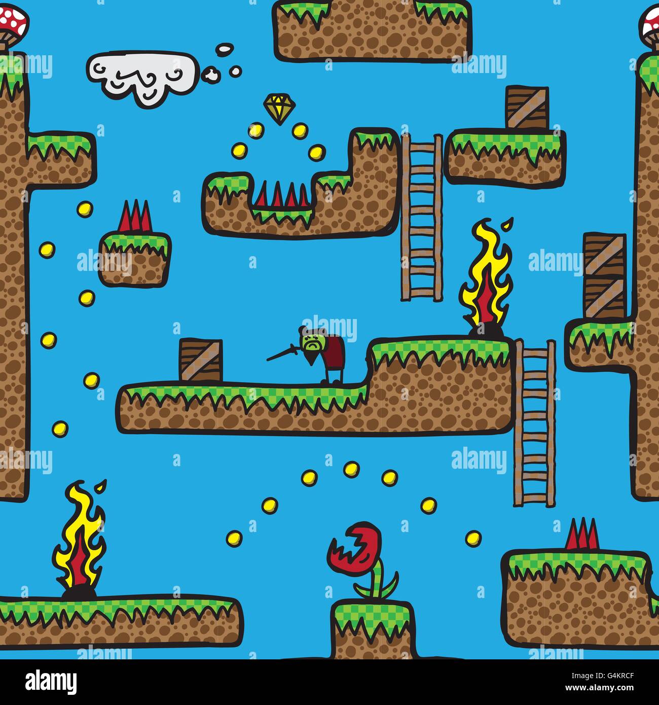 Seamless platformer videogame hand drawn background Stock Vector Image ...