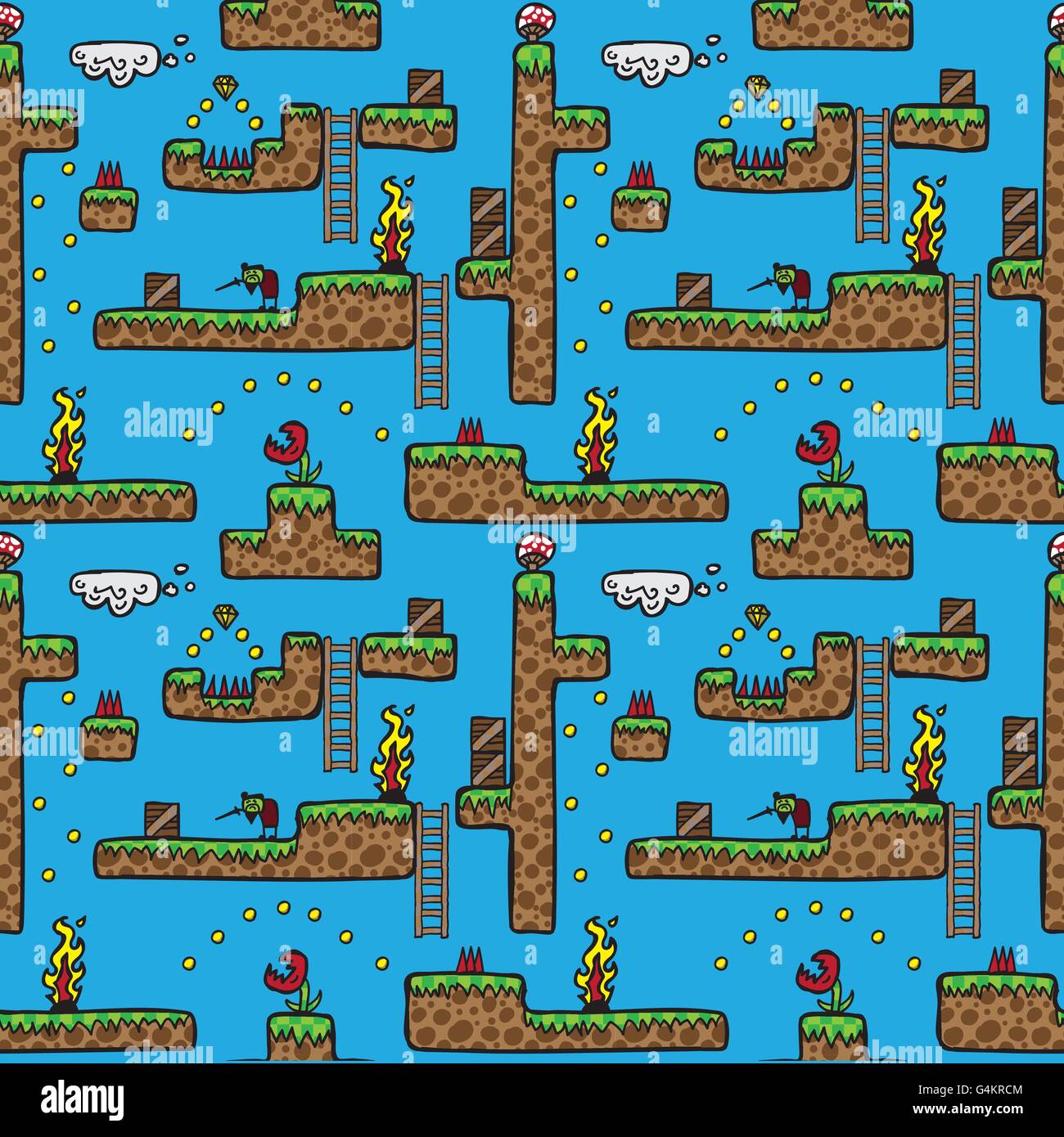 Seamless platformer videogame hand drawn background Stock Vector Image ...