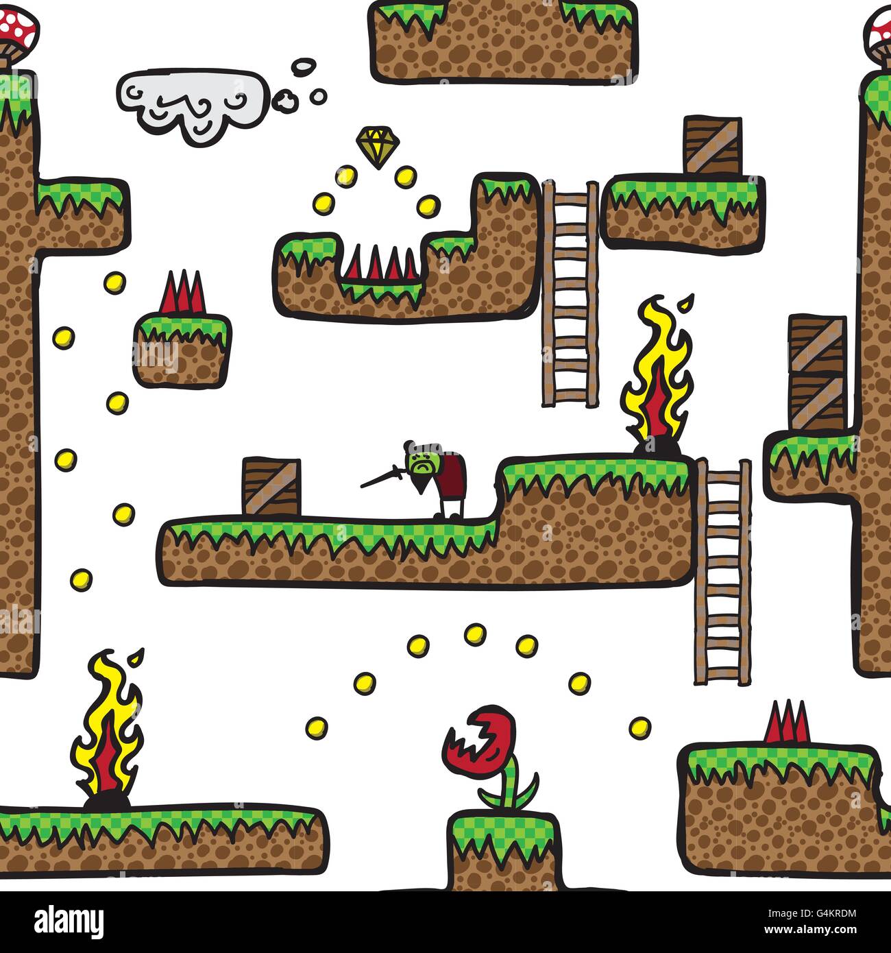 Seamless platformer videogame hand drawn background Stock Vector Image ...