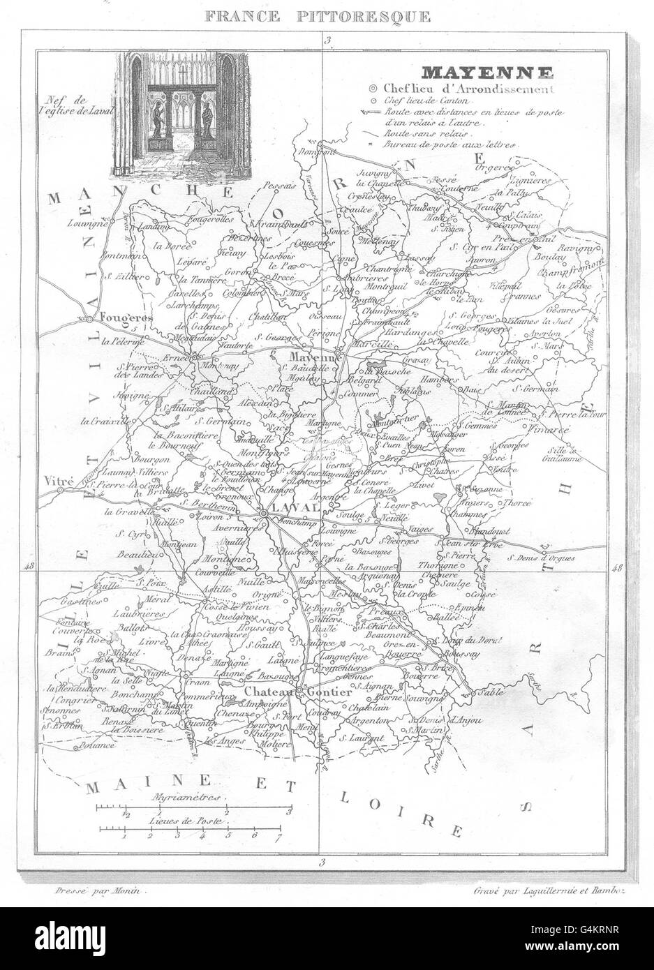 MAYENNE: Département de la Mayenne, 1835 antique map Stock Photo - Alamy