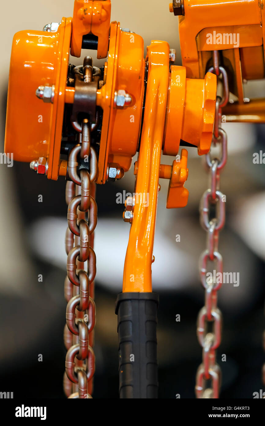 Closeup new hook and handle for construction and mechanism; note ...