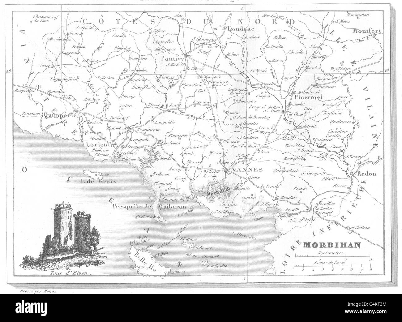 MORBIHAN: Département du Morbihan, 1835 antique map Stock Photo - Alamy