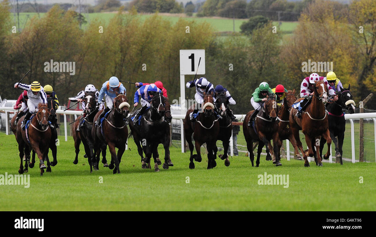A general view of runners and riders inside the final furlong during ...
