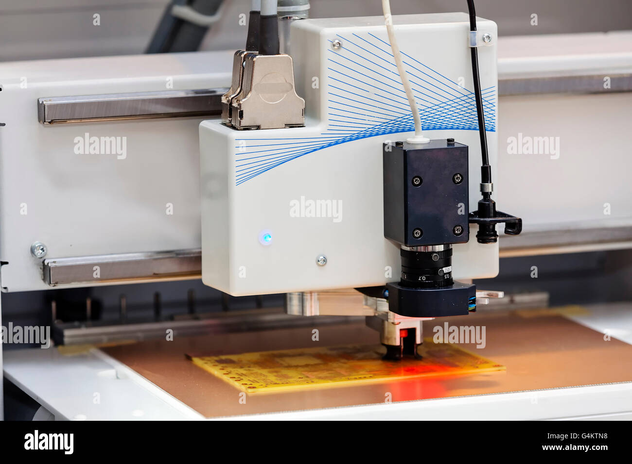 View on production line of microchips in progress; note shallow depth ...