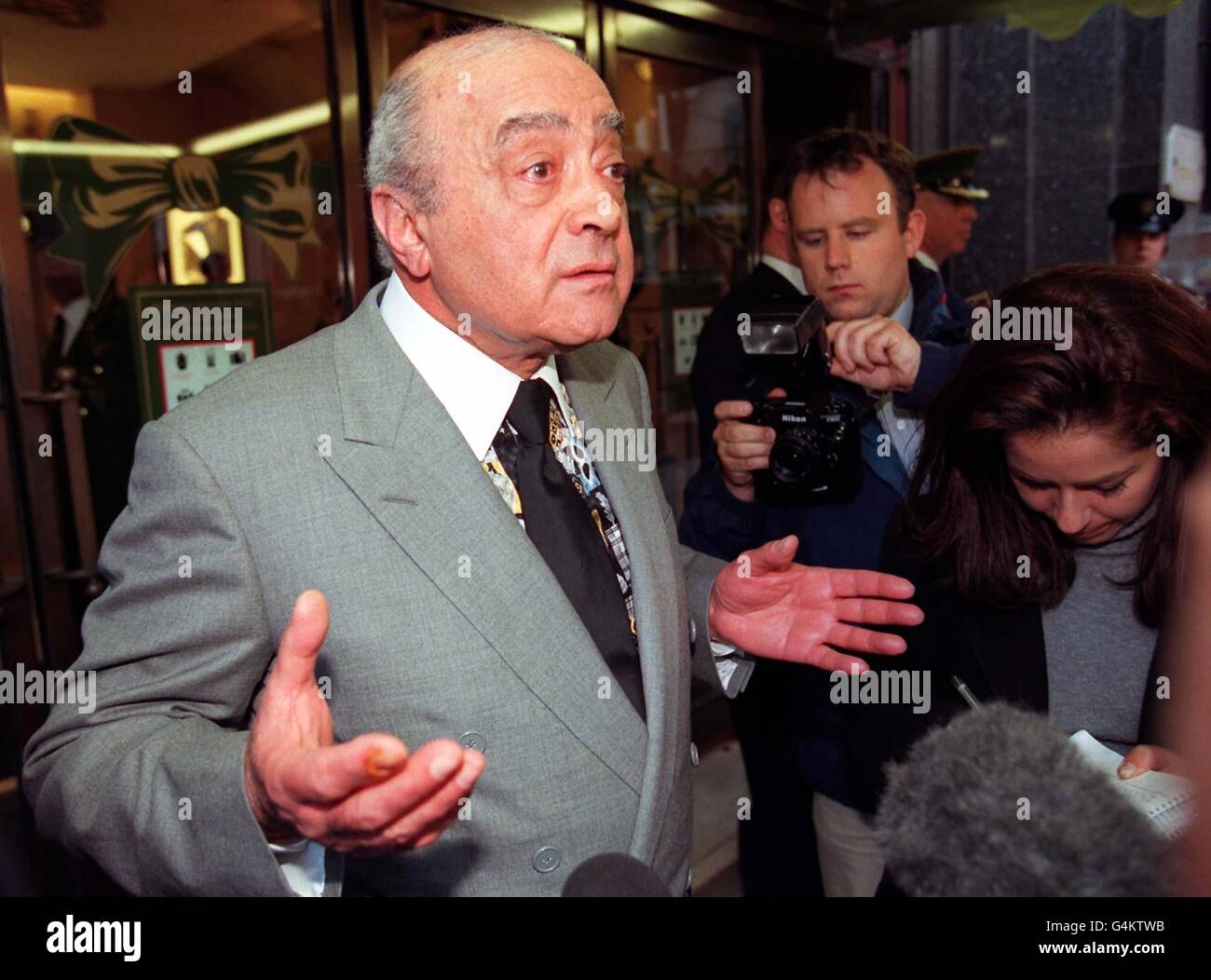 Mohamed Fayed speaking to the media outside his Harrods store this ...
