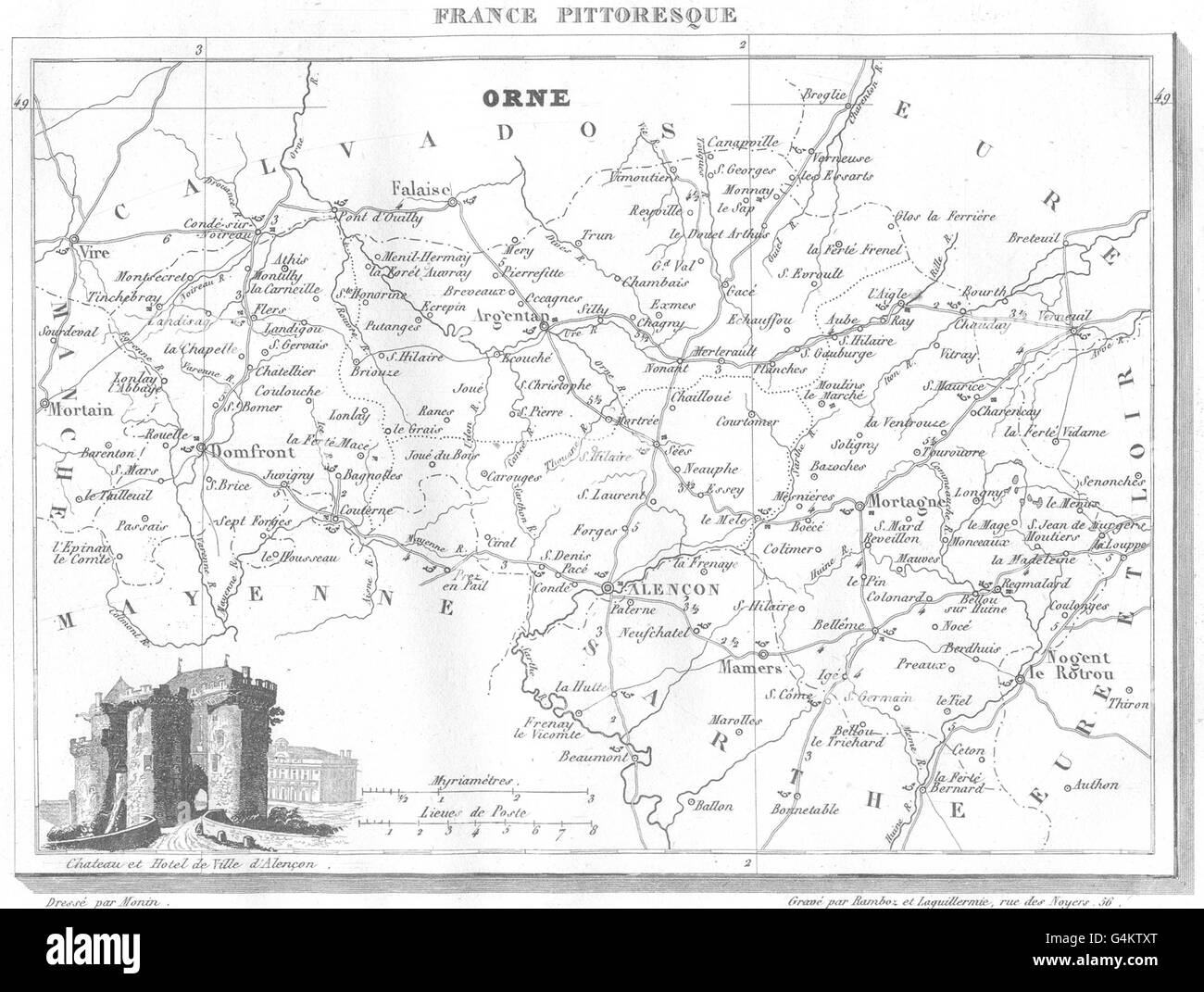 ORNE: Département de l'Orne, 1835 antique map Stock Photo - Alamy