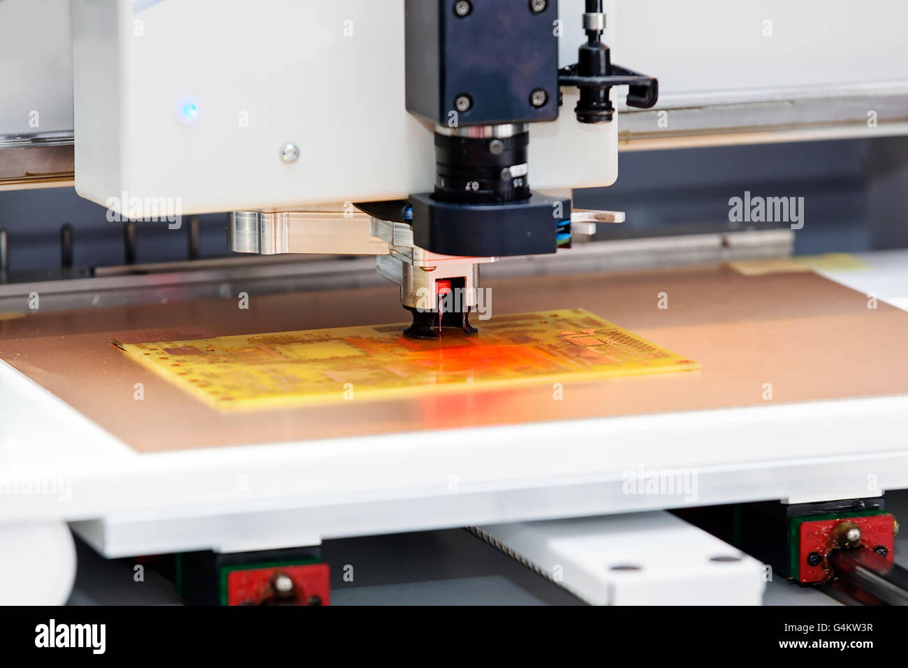 View on production line of microchips in progress; note shallow depth ...